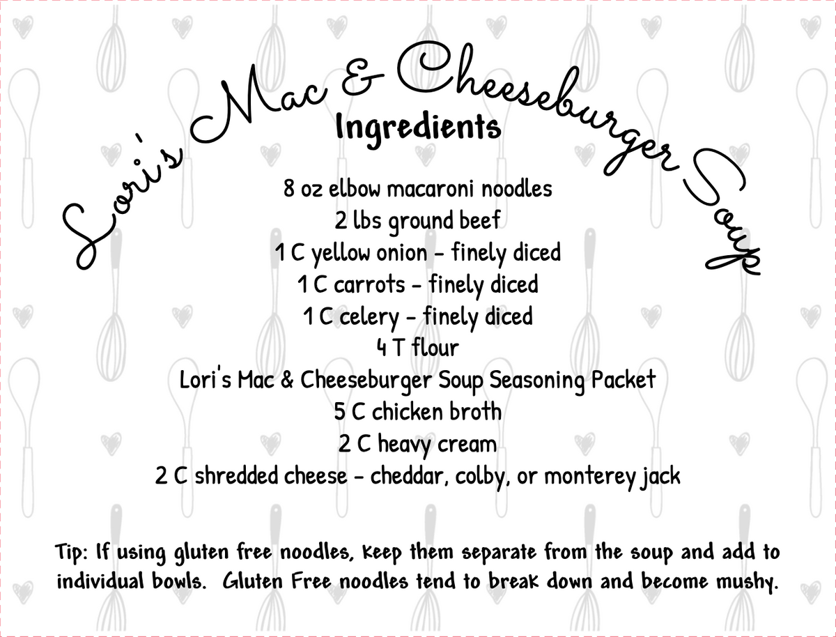 Mac & Cheeseburger Soup Seasoning Packet & Recipe Card – C3 Bros Spices